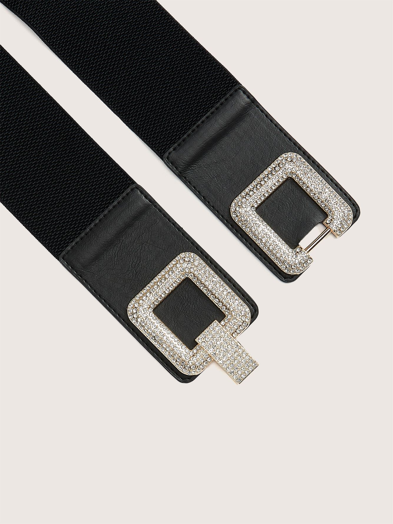 Fancy Elastic Belt with Square Rhinestone Buckle | Penningtons