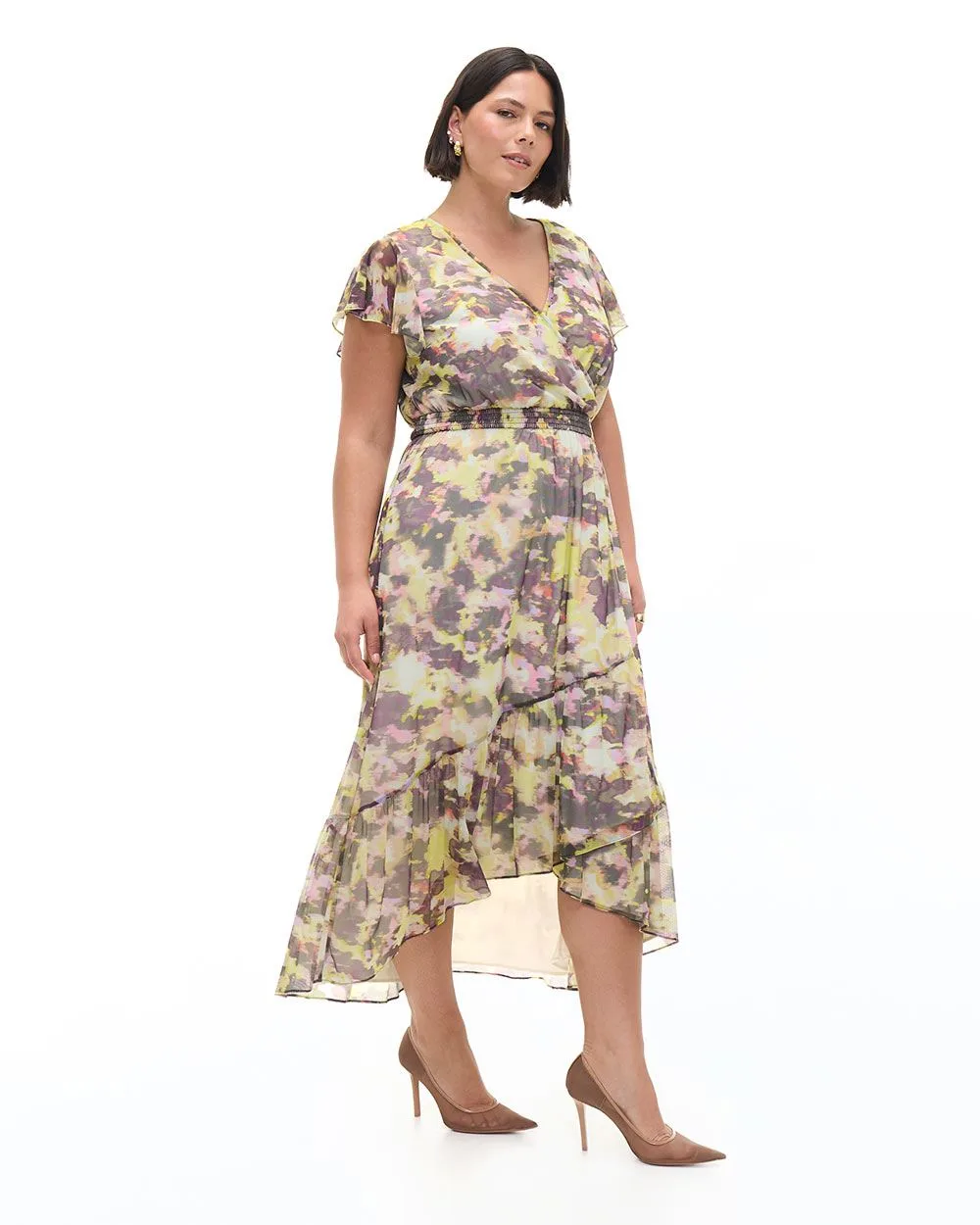 Printed Mesh Dress with Ruffle Details - Addition Elle | Penningtons