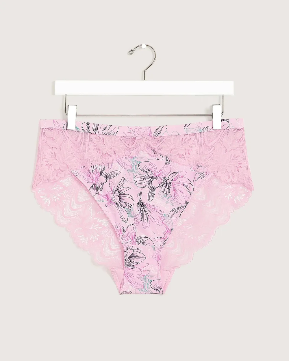 High-Cut Microfibre Brief with Lace and Floral Print - Déesse ...
