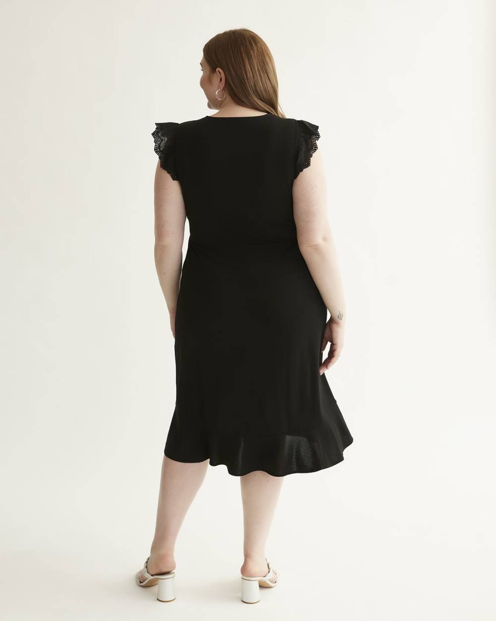Black Ruffled Dress with Crochet Cap Sleeves | Penningtons
