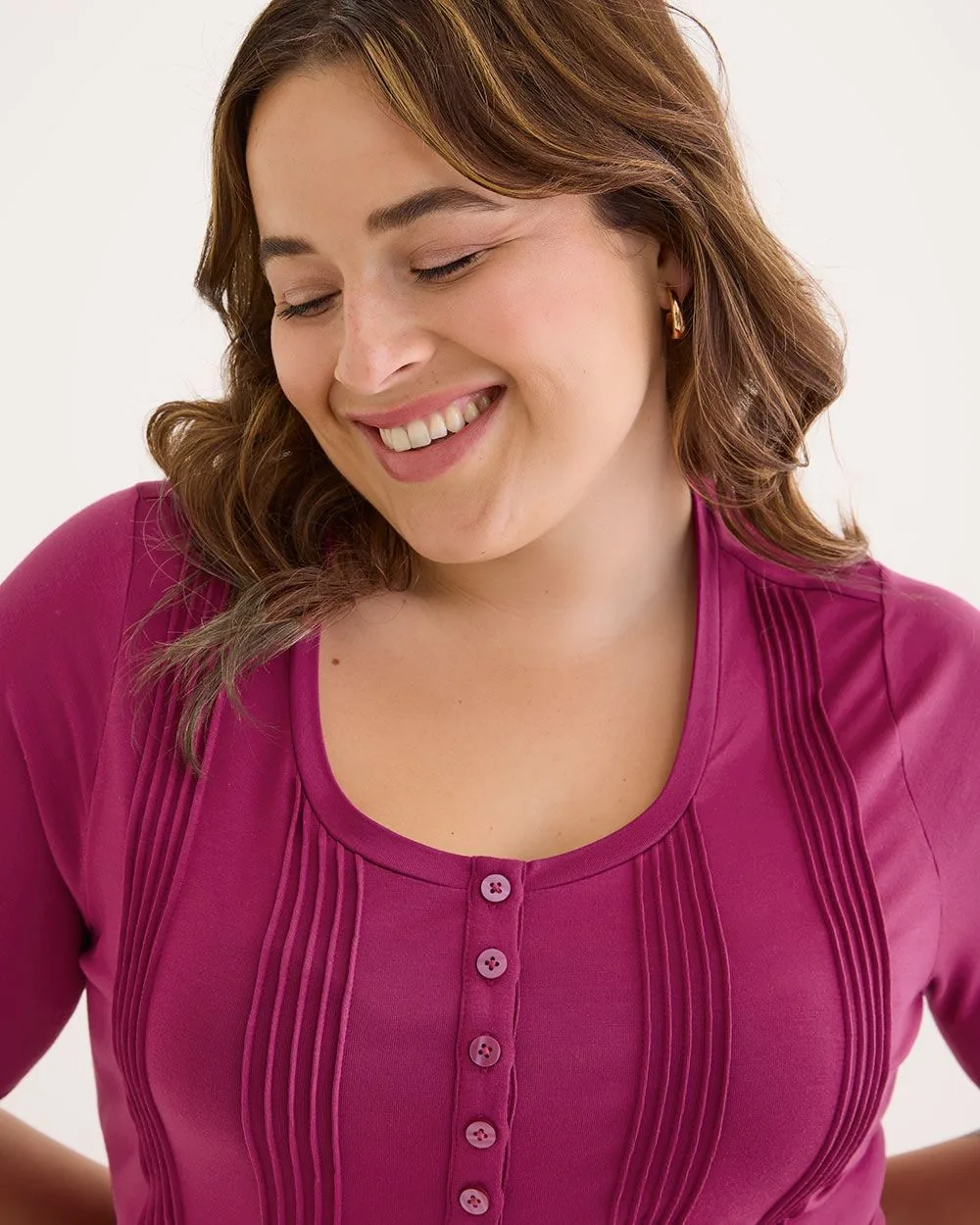 Elbow-Sleeve Pintuck Long Knit Top | Penningtons