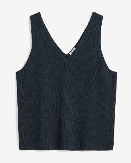 Short Solid V-Neck Rib Sweater Tank | Penningtons