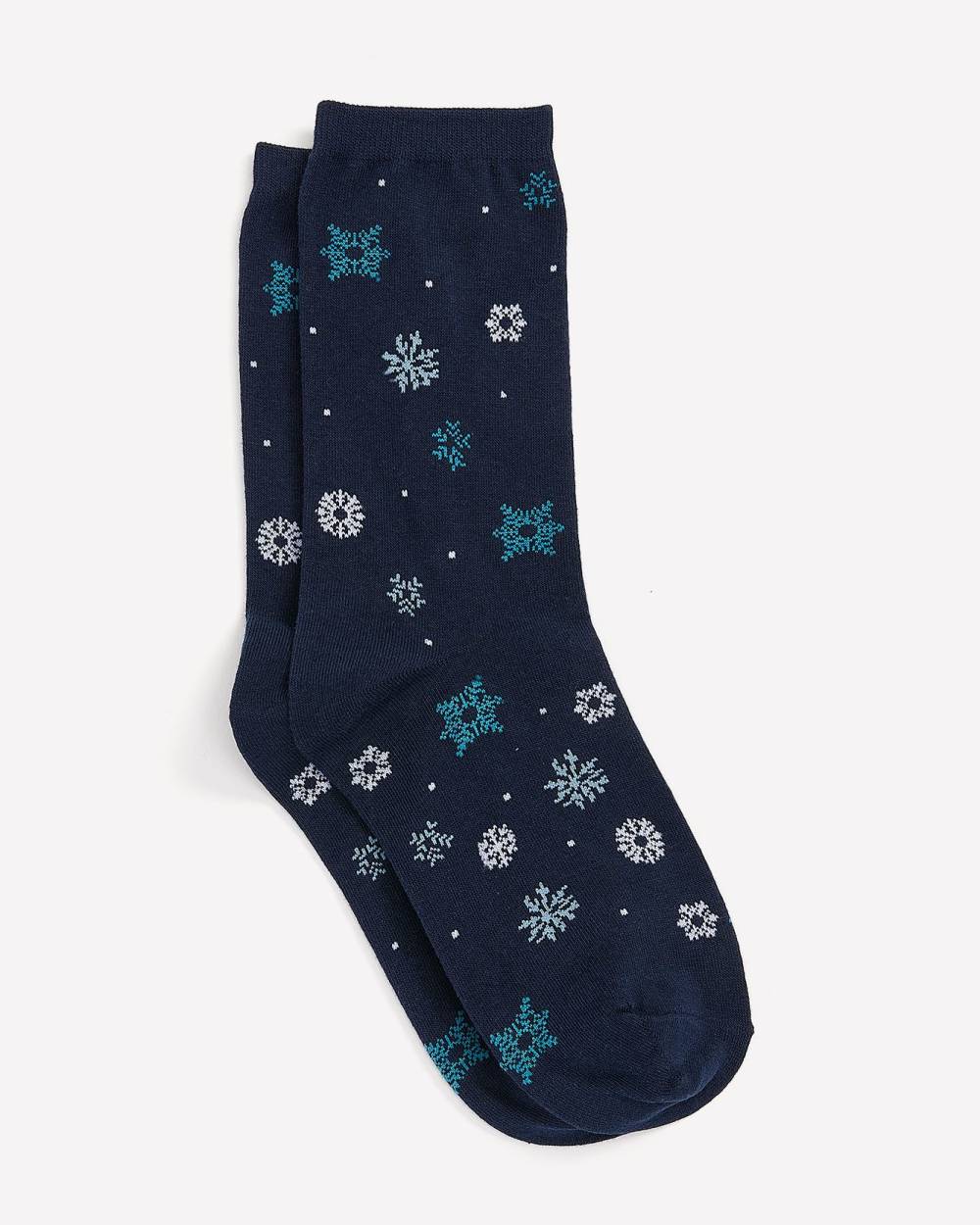 Rolled-Edge Crew Socks with Snowflake Print | Penningtons