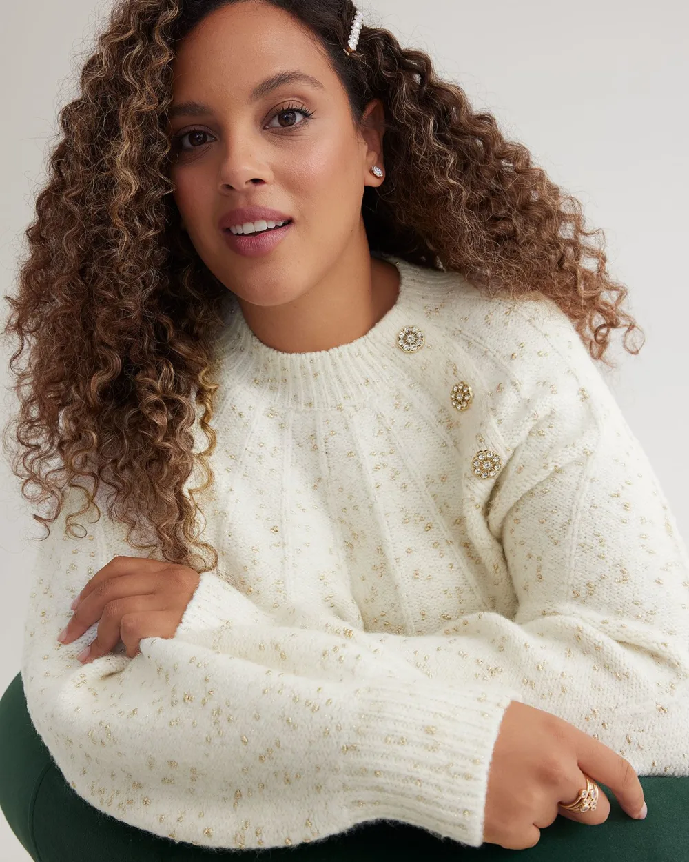 Textured Sweater with Buttoned Neckline | Penningtons