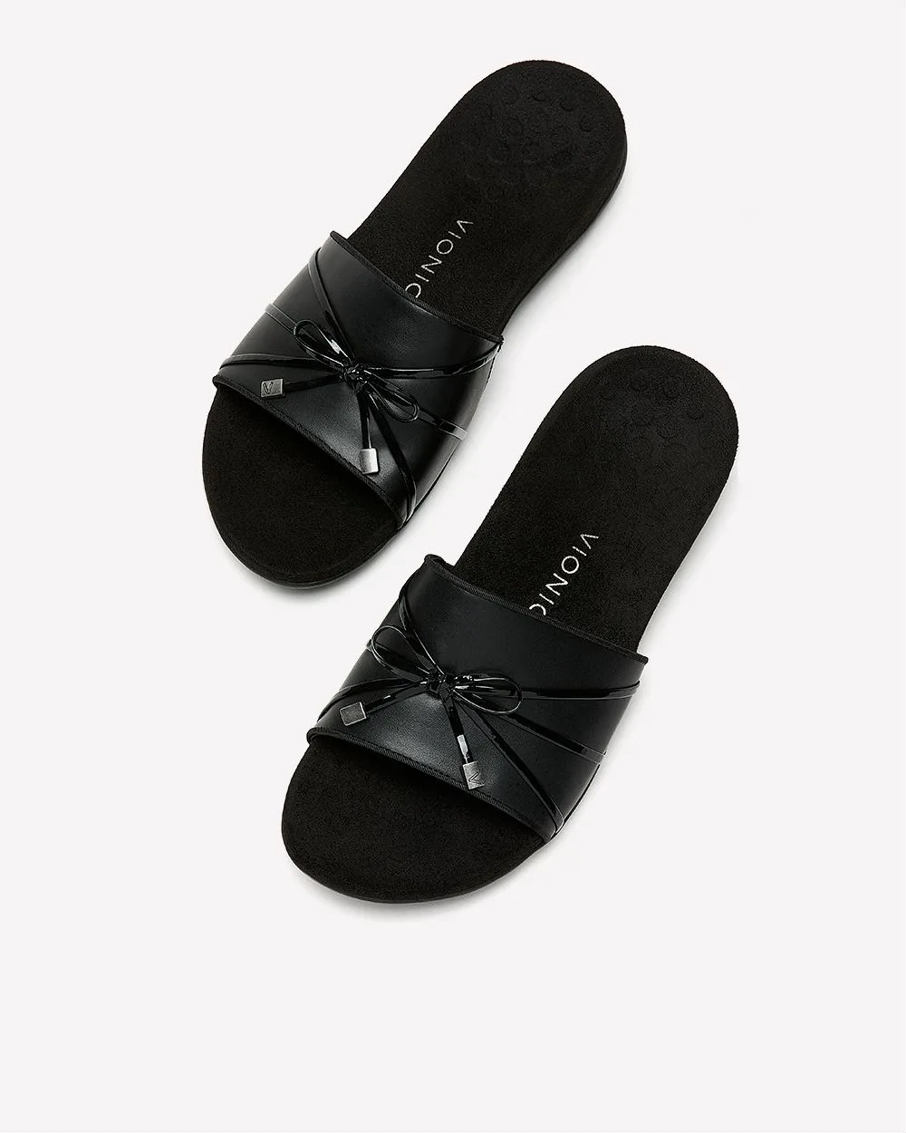 Wide-Width, Faux-Leather Bella Slide with Bow Detail - Vionic | Penningtons
