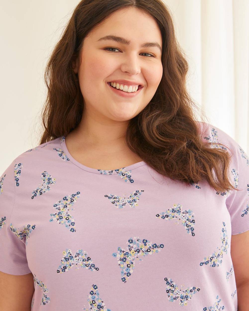 Short Sleepshirt with Placement Butterfly Print - ti Voglio | Penningtons