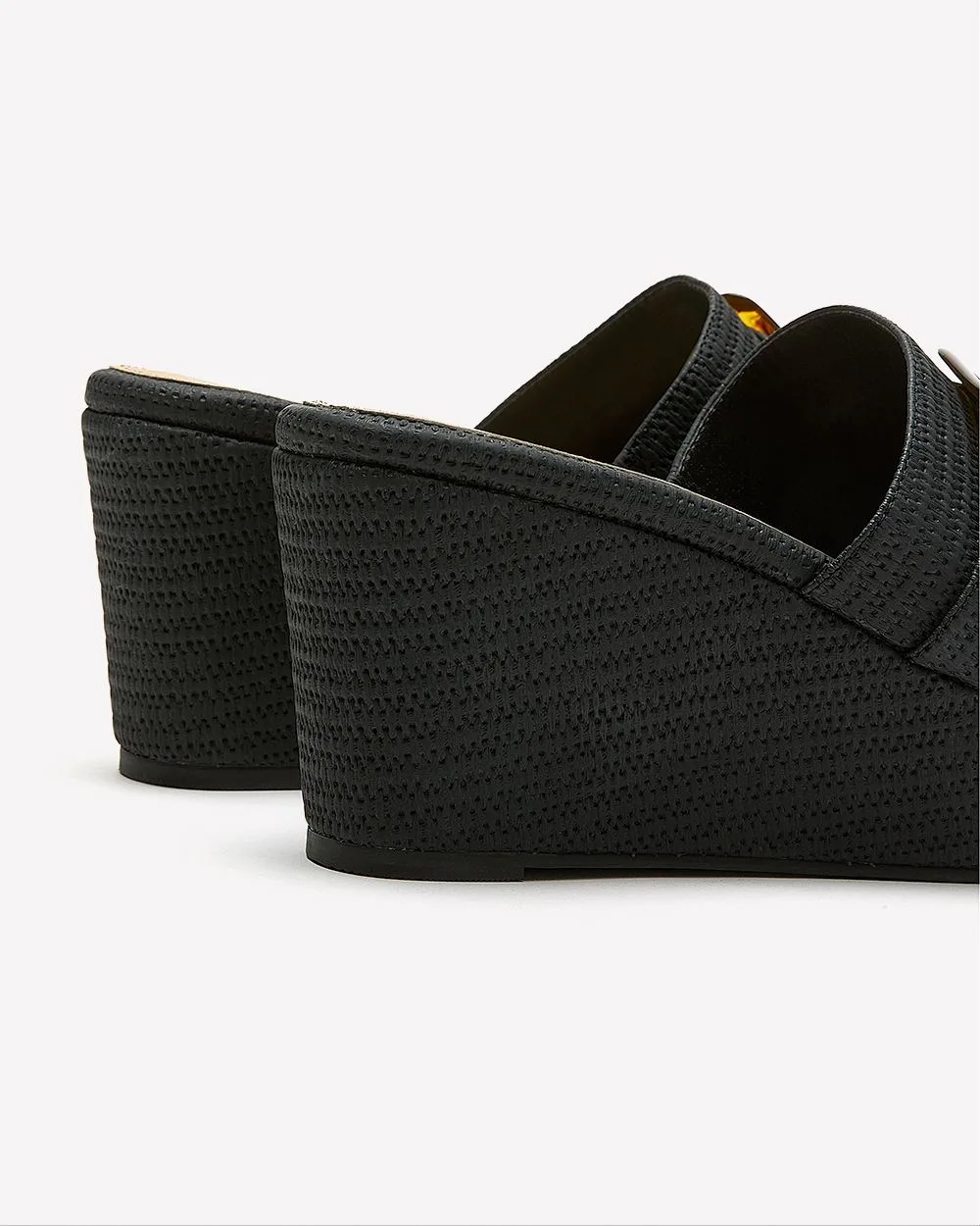 Extra Wide Width, Black Platform Wedge Sandal with Tortoise Buckle ...