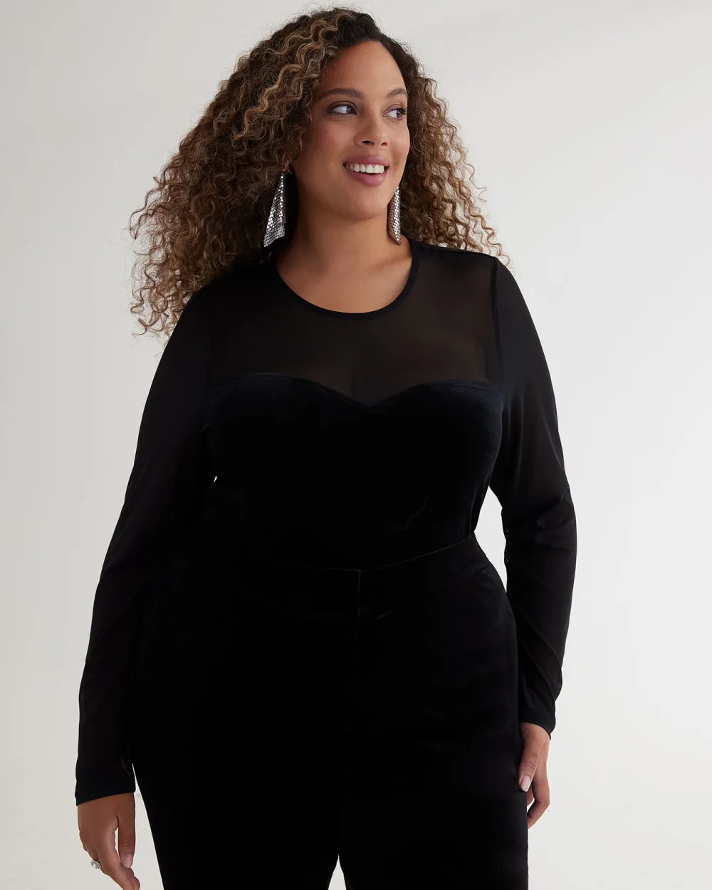 Black Mesh and Velvet Knit Top | Penningtons