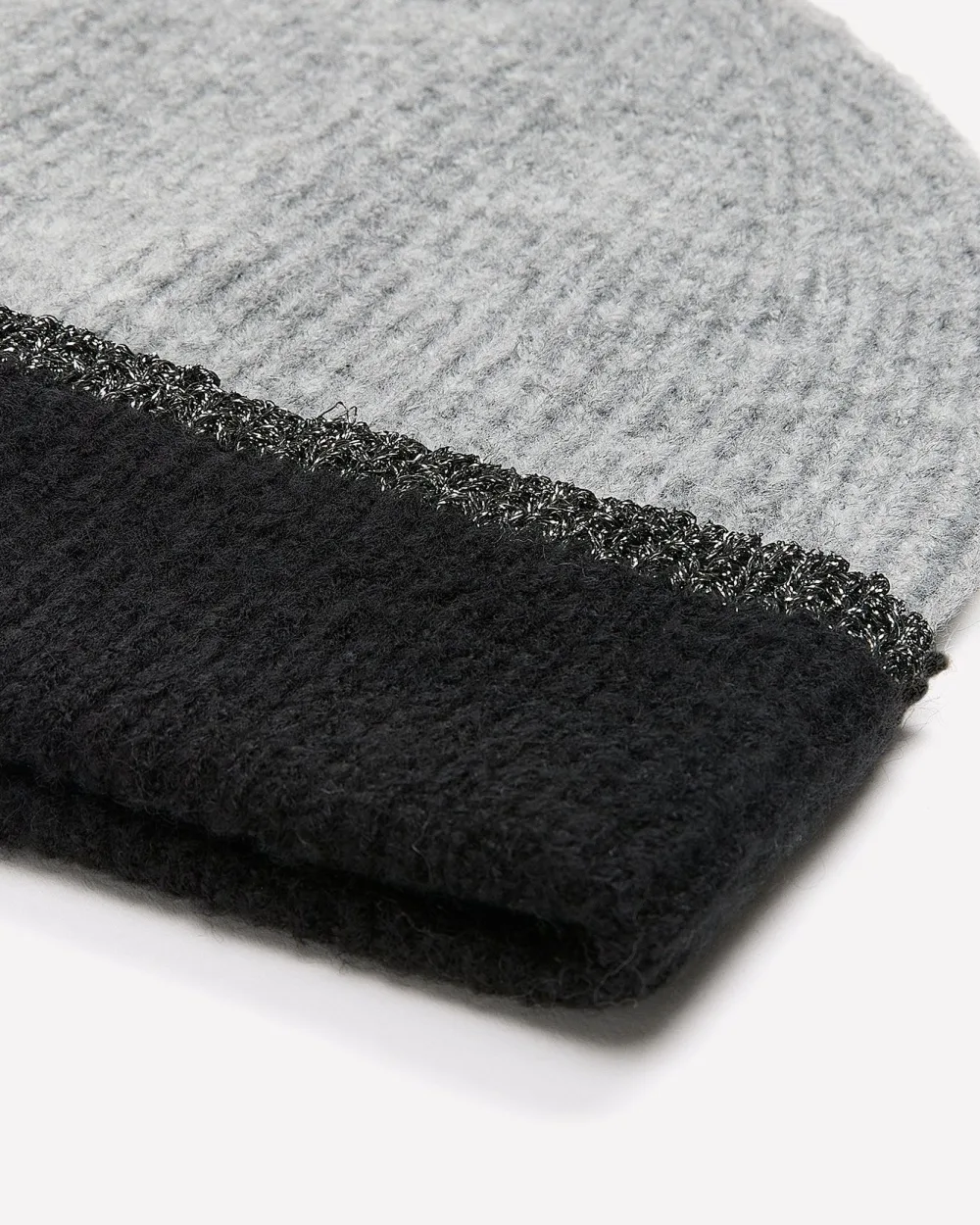 Grey & Black Knit Cuff Beanie with Metallic Tipping | Penningtons
