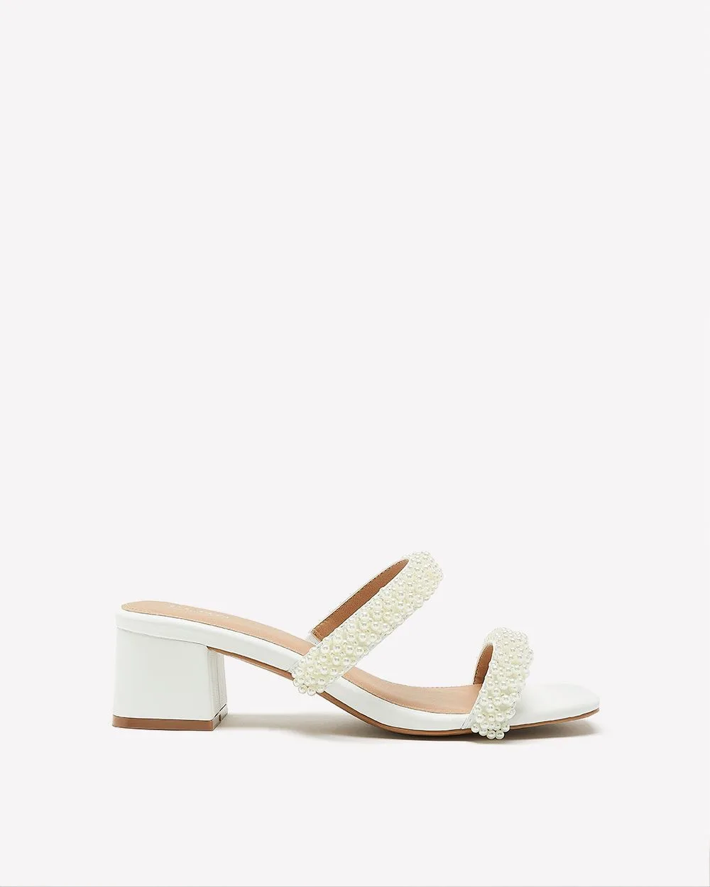 Extra Wide Width, Slide-In Pearl Sandal with Flared Block Heel ...