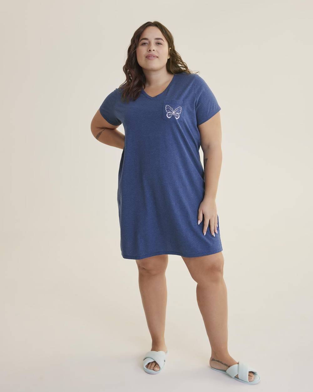 Short-Sleeve Short Sleepshirt with Printed Chest Pocket - ti VOGLIO ...