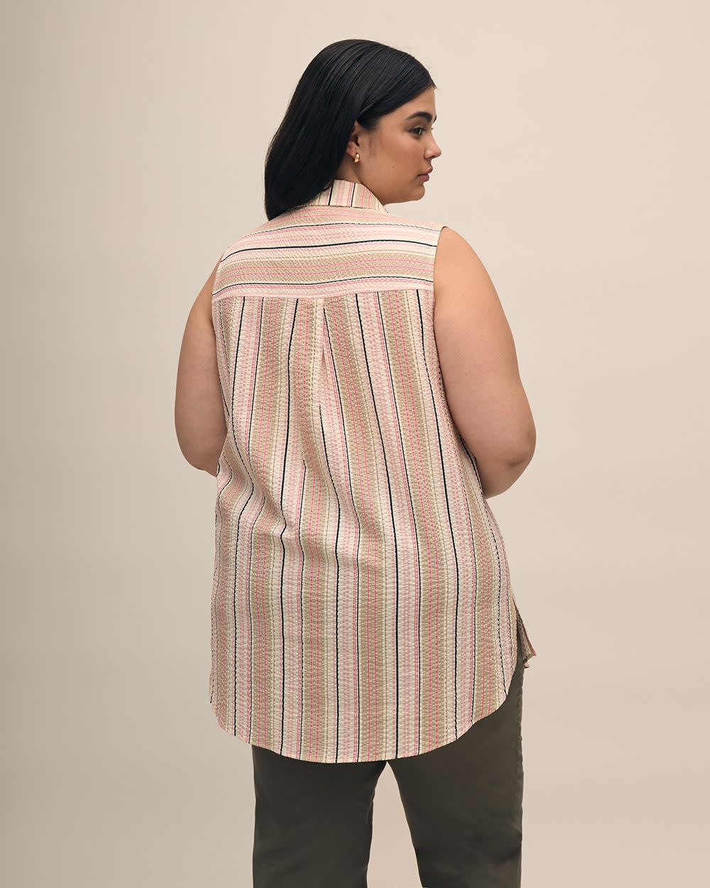 Striped Sleeveless Buttoned-Down Tunic | Penningtons