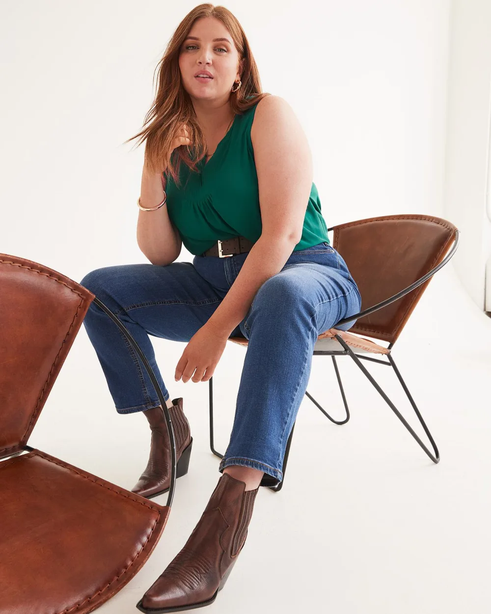 Long Mix Media Blouse With Topstitched Neckline Penningtons 