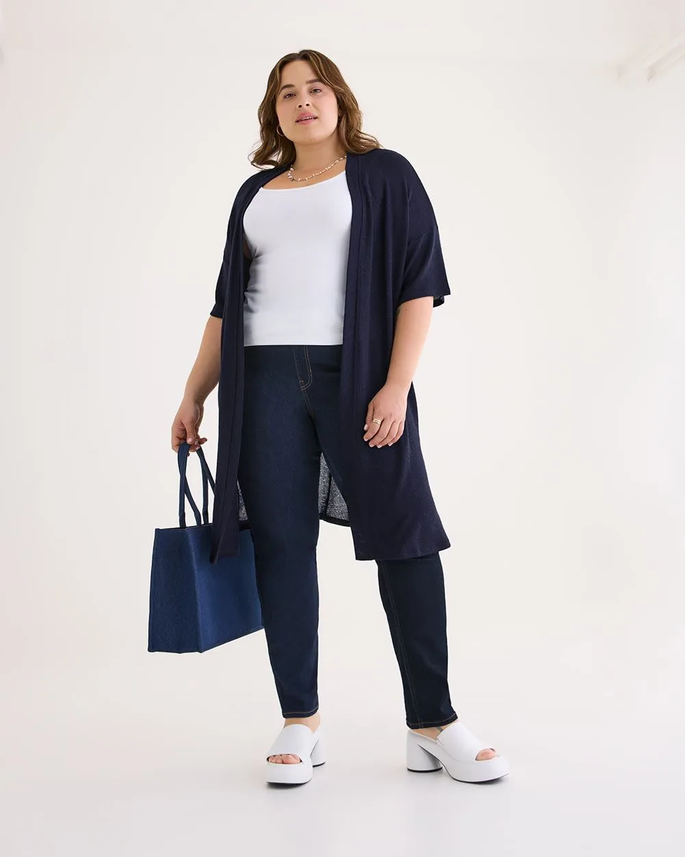 Long Blue Cardigan with Kimono Sleeves | Penningtons