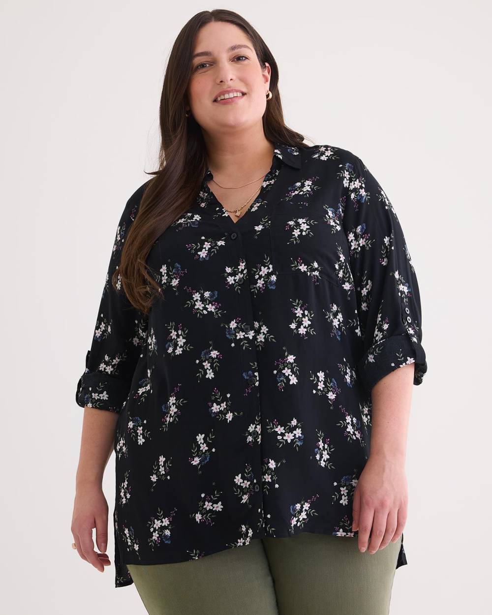 Long-Sleeve Challis Tunic Blouse | Penningtons