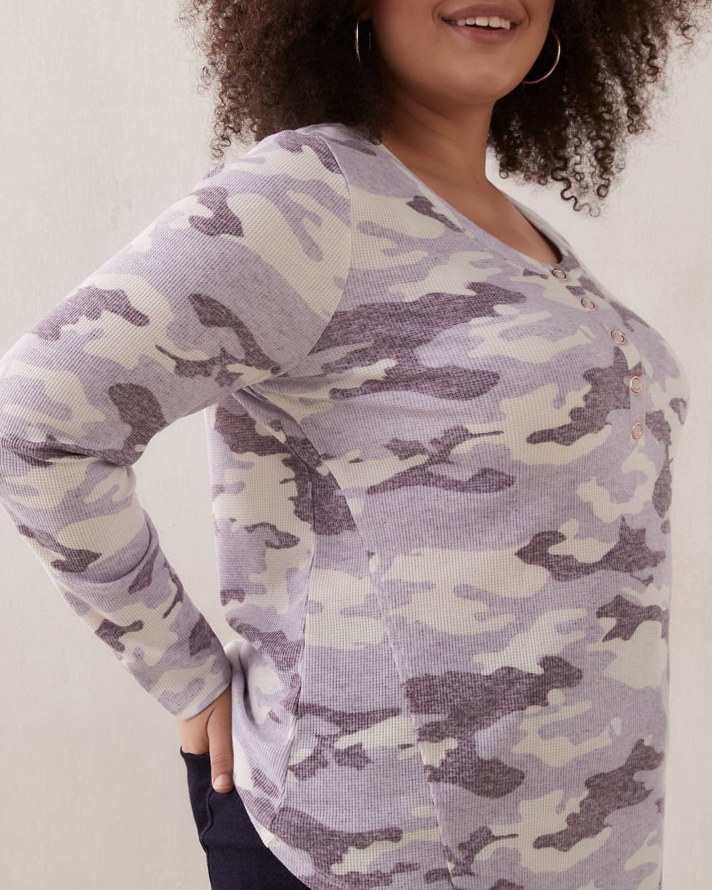 Long-Sleeve Printed Henley With Snap Buttons - In Every Story | Penningtons