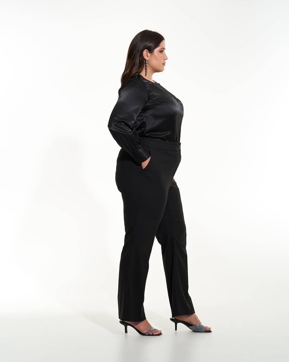 Black Blouse with Chiffon Neckline Yoke - Addition Elle | Penningtons