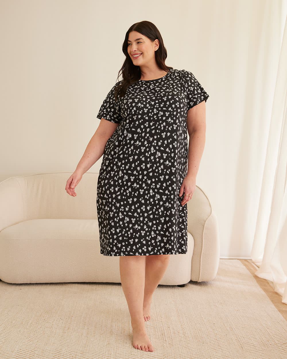 Floral Printed Short Sleepshirt with Short Sleeves - ti Voglio ...