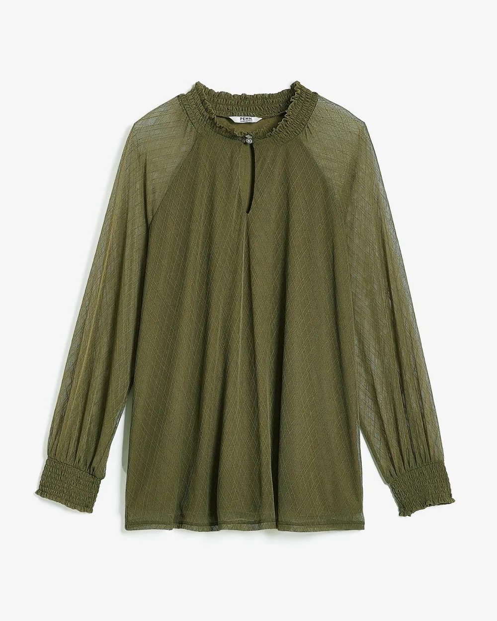 Floral Lace Knit Top with Smocking Mock Neckline | Penningtons