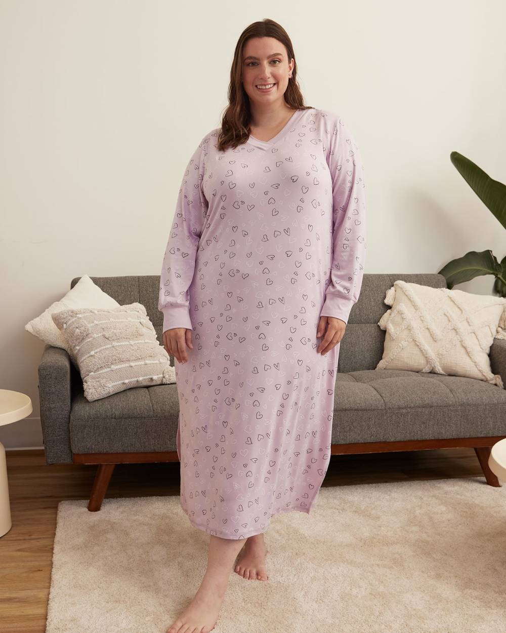 Heart-Print Long-Sleeve Long Sleepshirt - ti Voglio | Penningtons