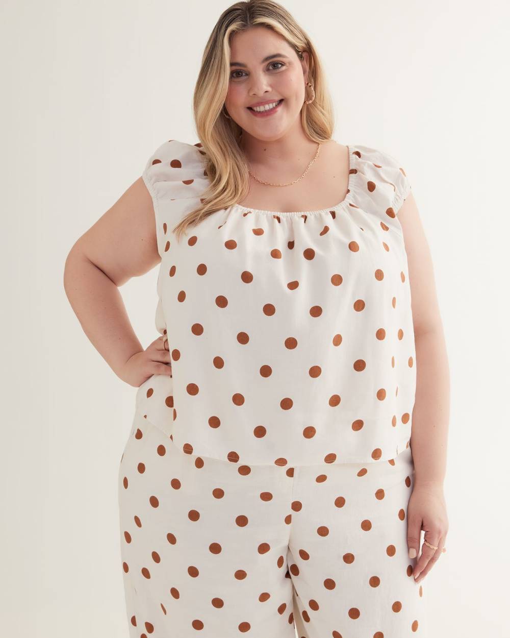 Dotted Linen Blend Blouse with Knotted Back | Penningtons