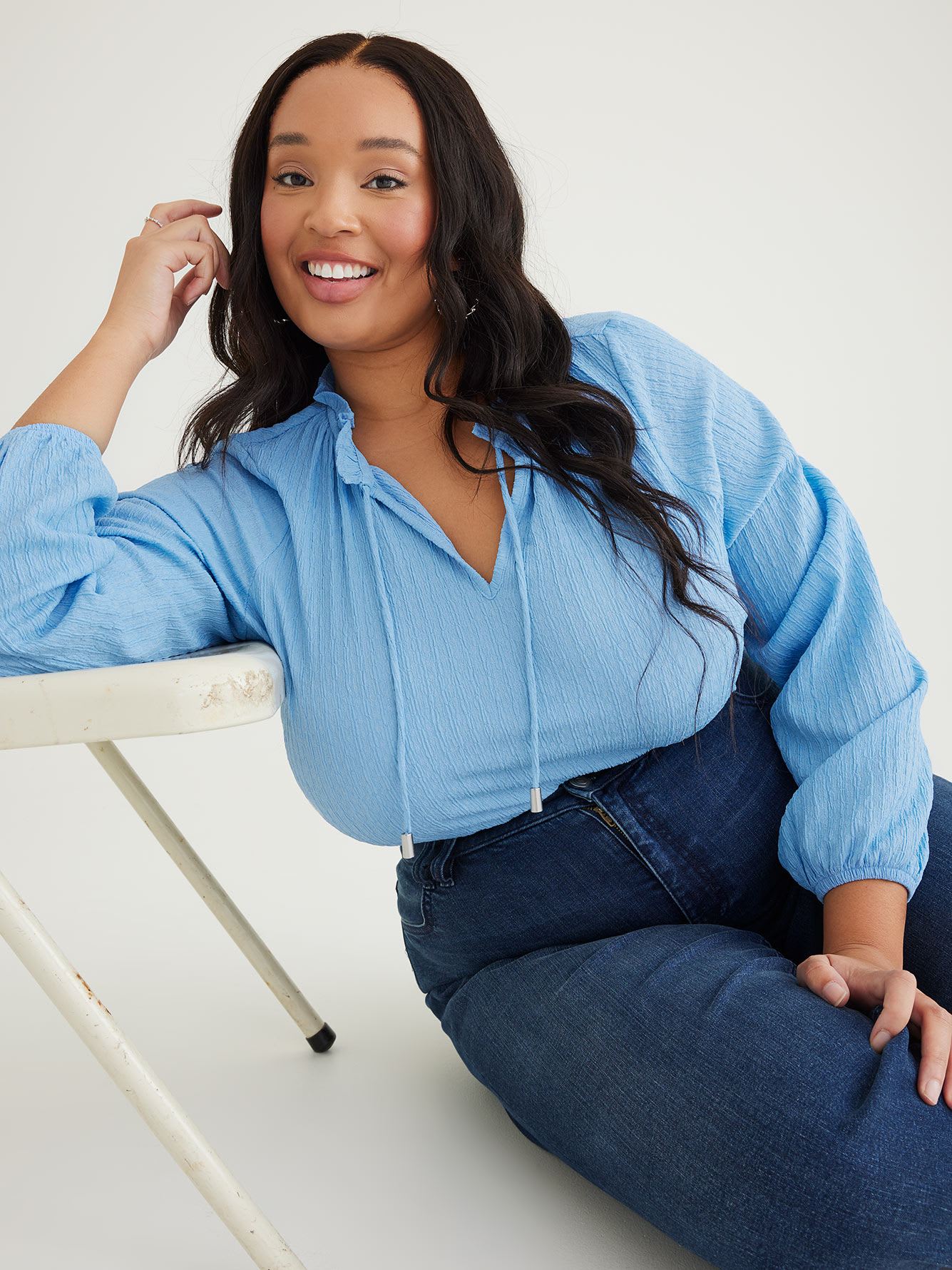 Knit Top with Ruffled Split Neckline | Penningtons