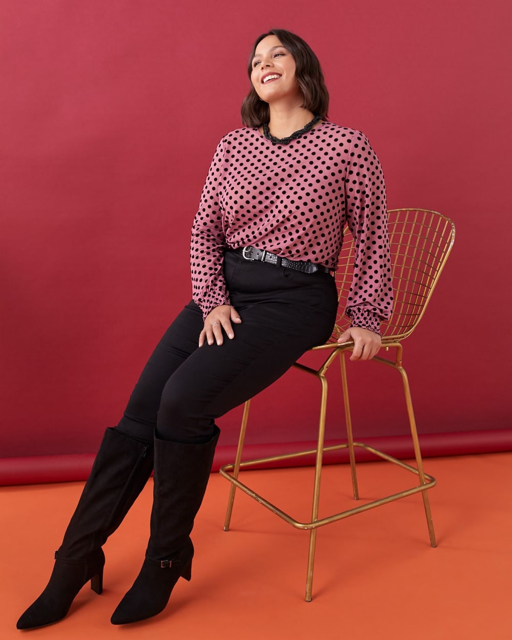 Long Sleeve Dot-Print Mesh Top - In Every Story | Penningtons