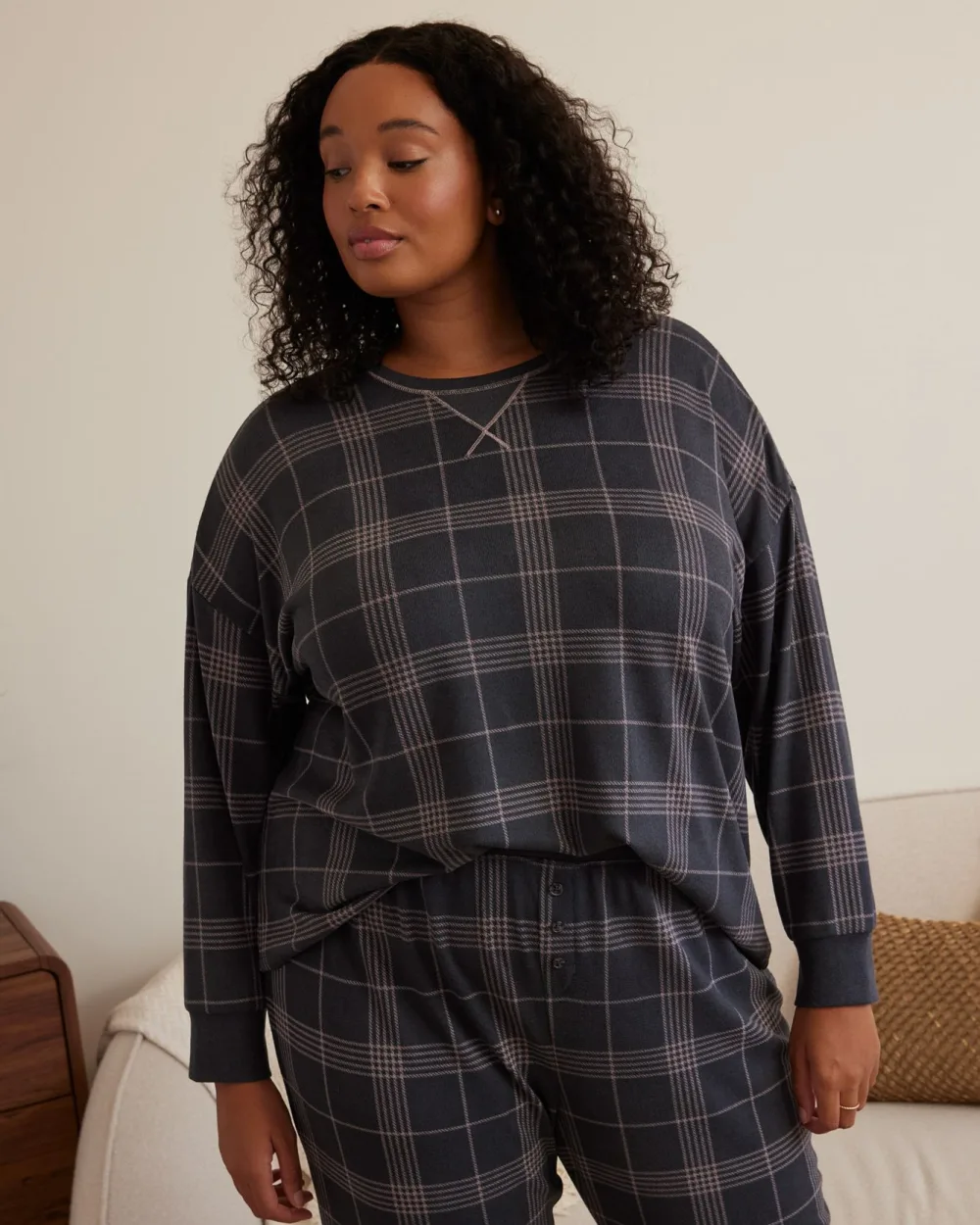 Long-Sleeve Plaid Knit Pyjama Top - ti Voglio | Penningtons