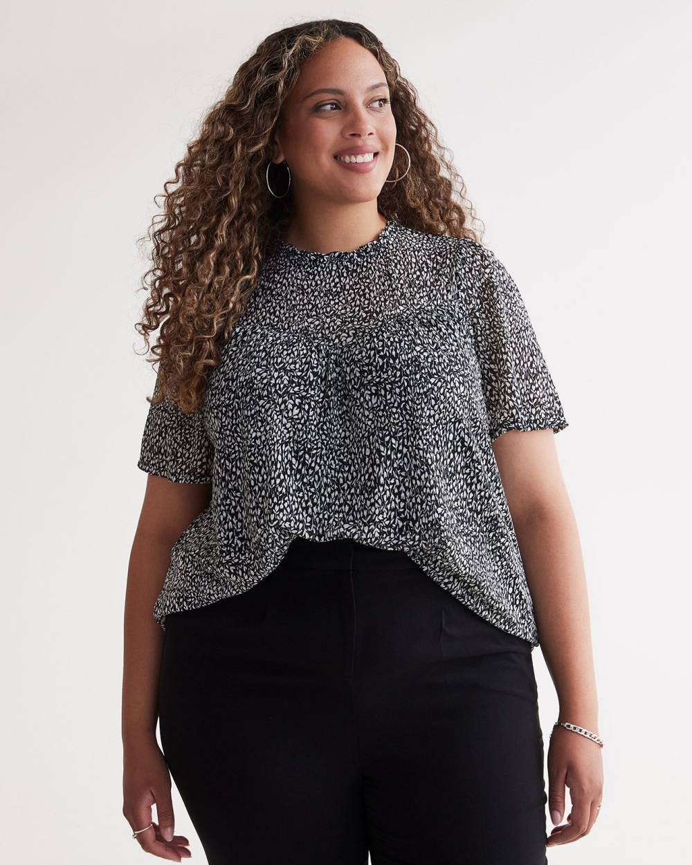 Sweetheart Swing Mesh Knit Top with Ruffled Sleeves | Penningtons