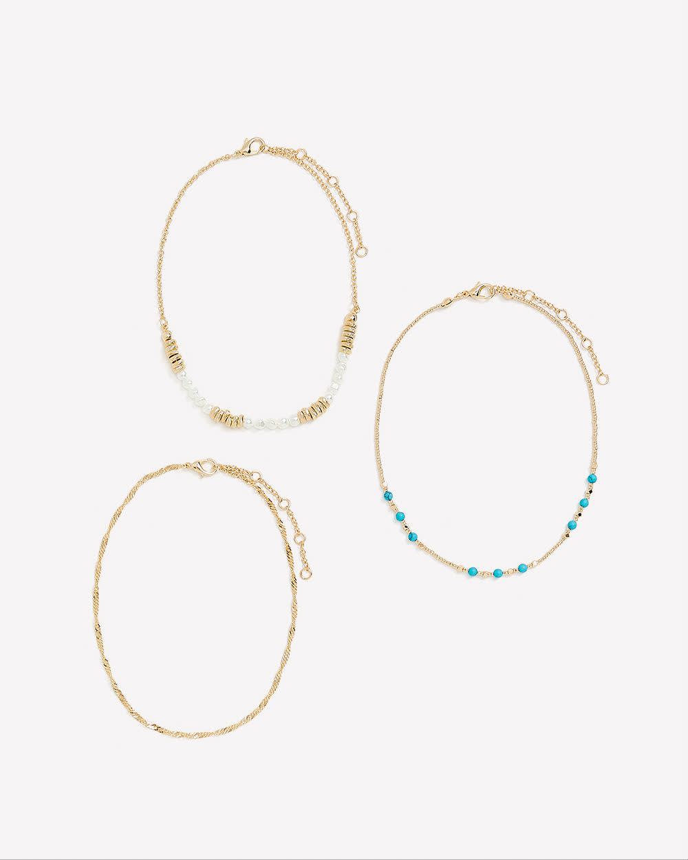 Multi-Beads Golden Anklets, Set of 3 | Penningtons