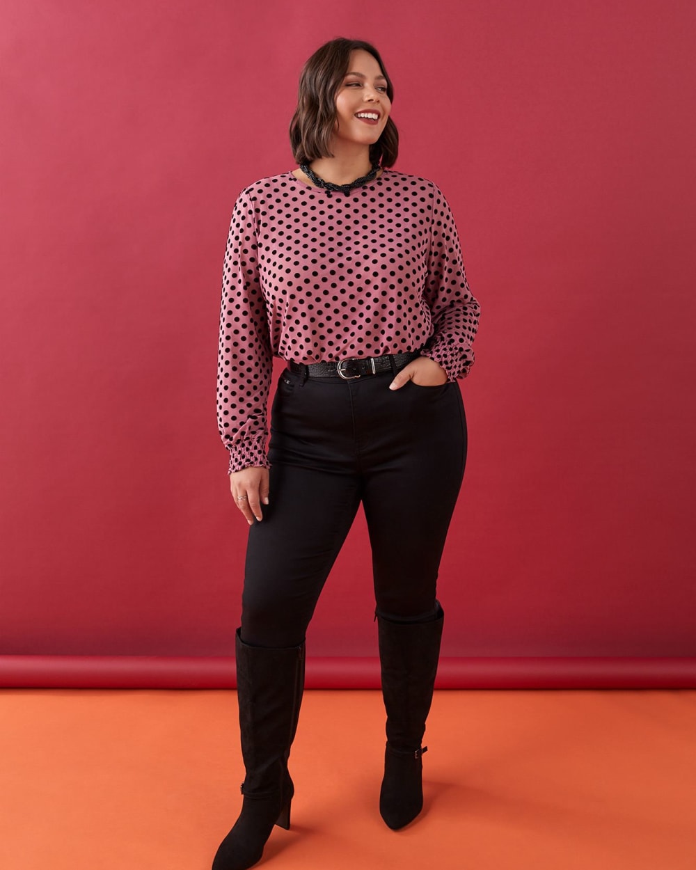 Long Sleeve Dot-Print Mesh Top - In Every Story | Penningtons