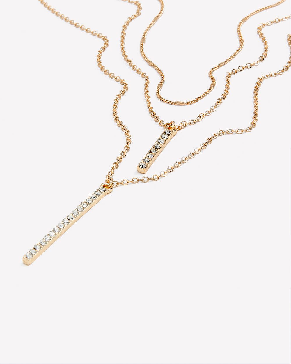Three-Layer Dainty Golden Necklace with Rhinestones Stick Pendant ...