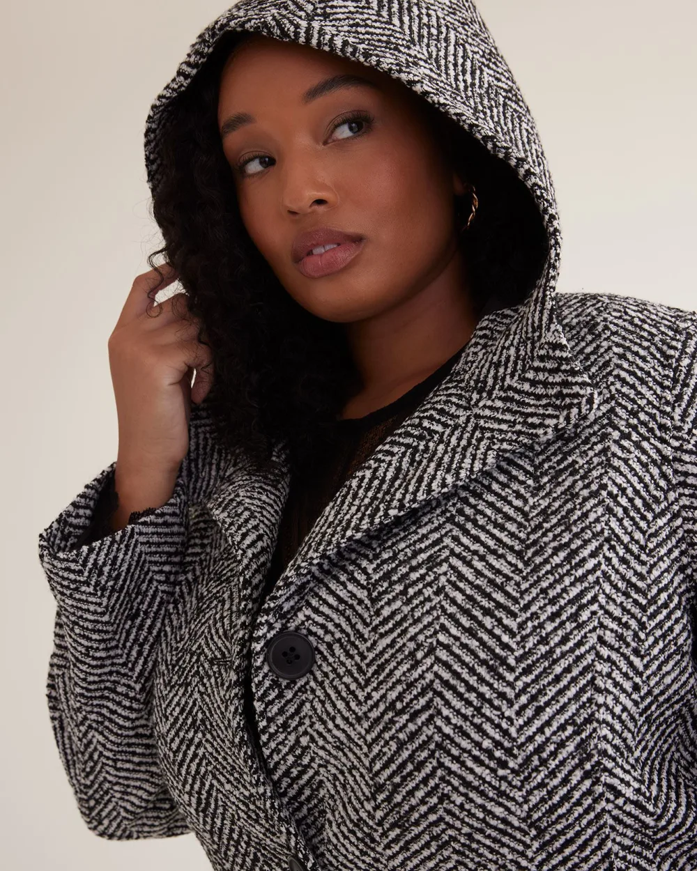 Manteau noir et blanc en mélange de laine, tissu responsable | Penningtons