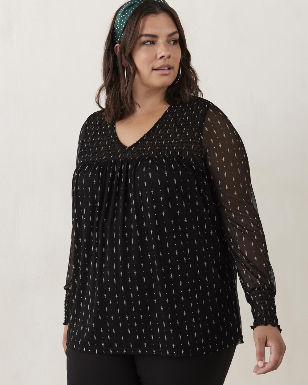 Printed Long Sleeve Mesh Top - In Every Story | Penningtons