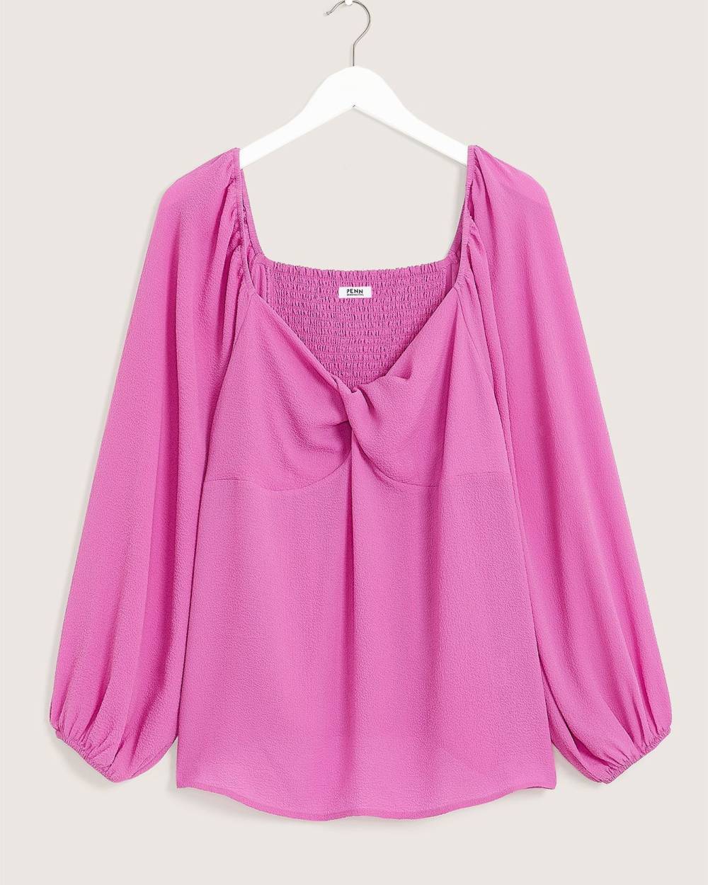 Solid Blouse with Long Balloon Sleeves | Penningtons