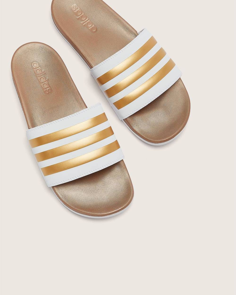 Regular Width, Adilette Comfort Slides with Metallic 3-Stripes - adidas ...