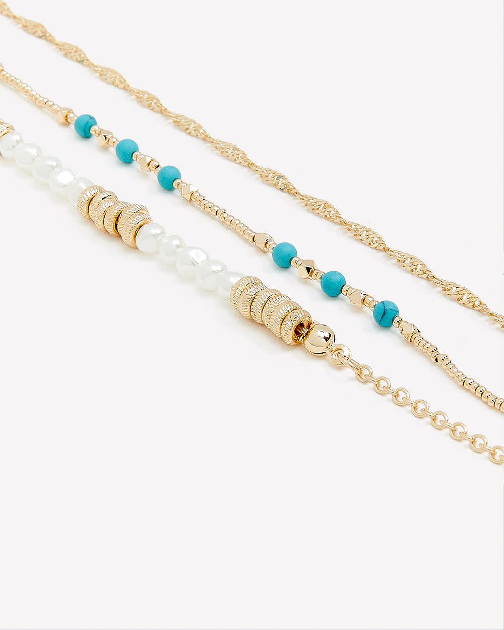 Multi-Beads Golden Anklets, Set of 3 | Penningtons