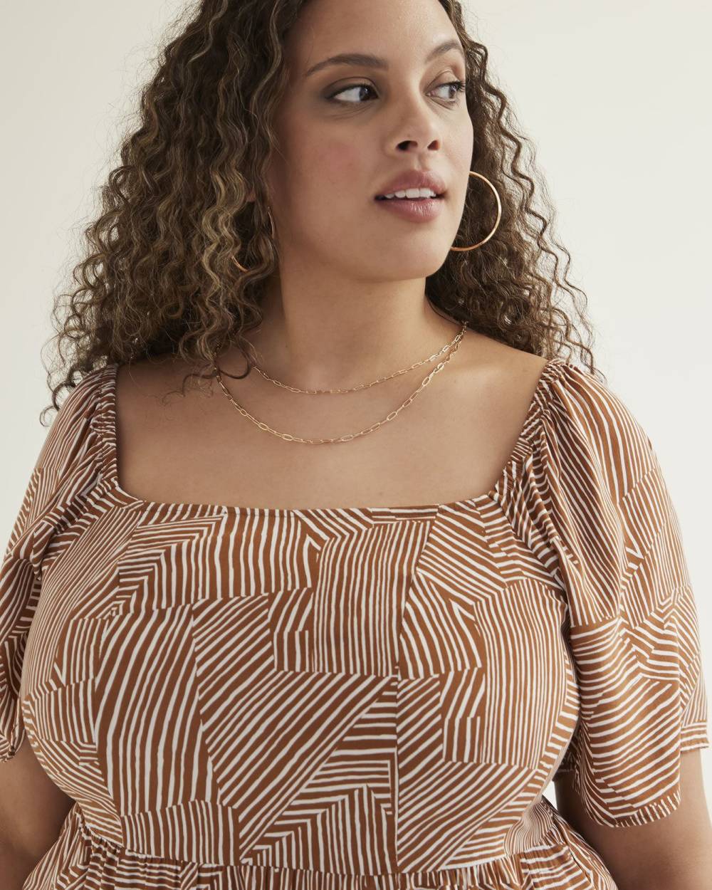 Printed Square Neck Blouse with Flutter Sleeves | Penningtons