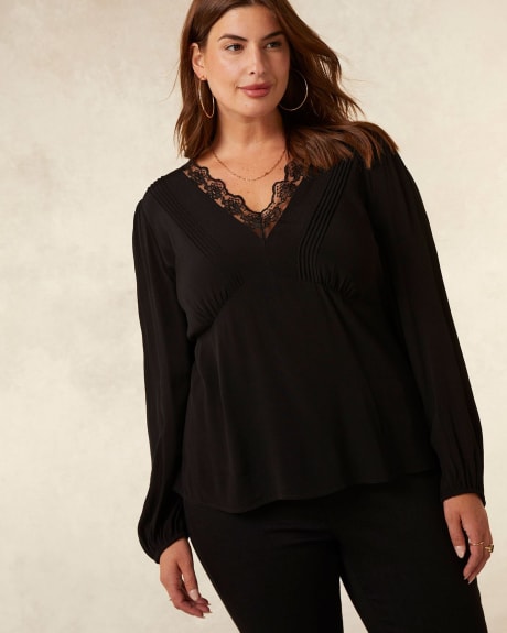 Woven Blouse with Lace Neckline - Addition Elle | Penningtons
