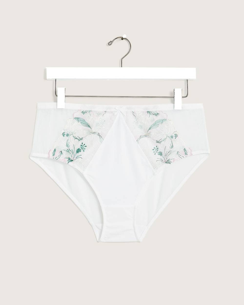 High-Cut Microfibre and Mesh Brief with Floral Embroidery - Déesse ...