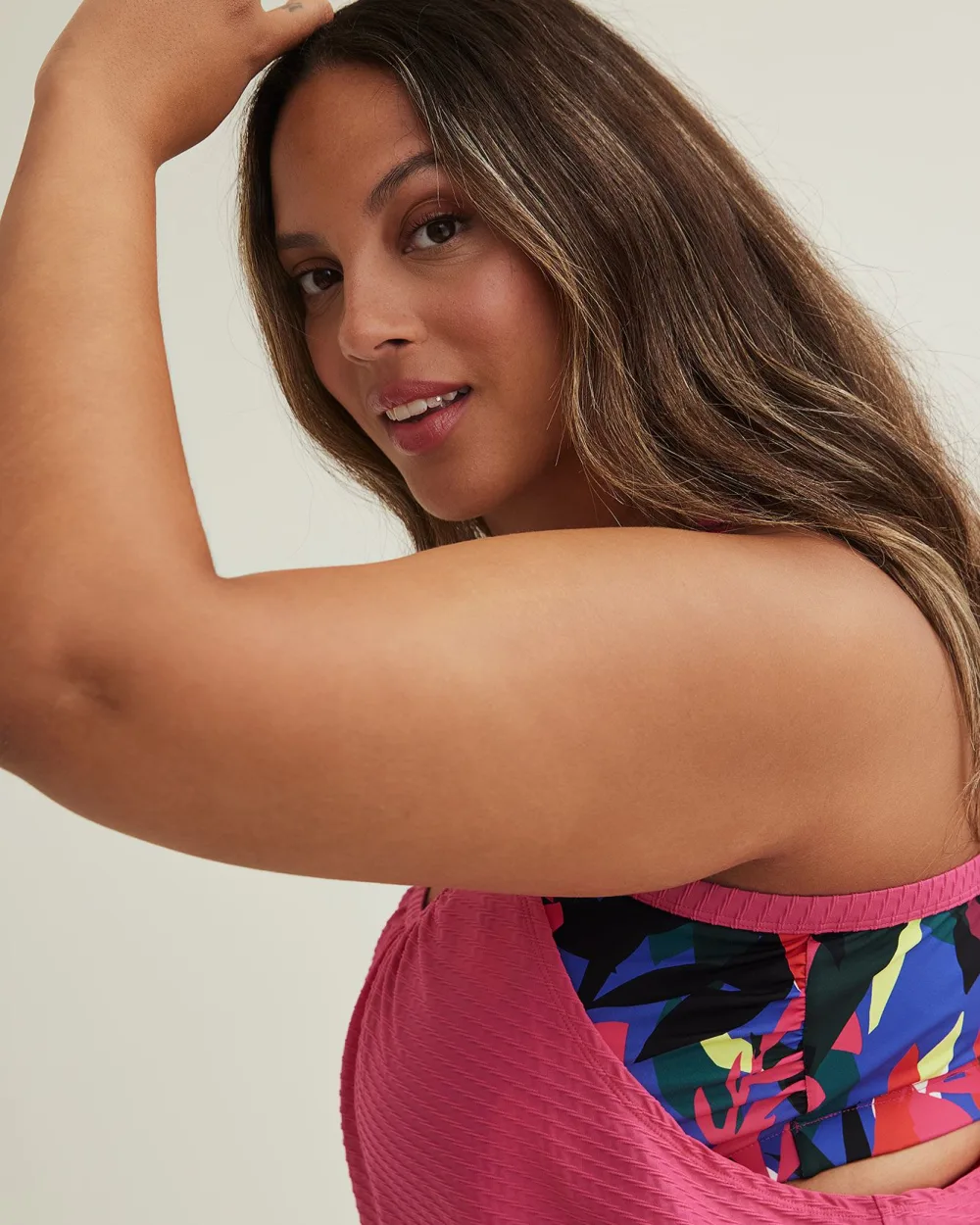 Textured Tankini with Tropical Print Bandeau | Penningtons