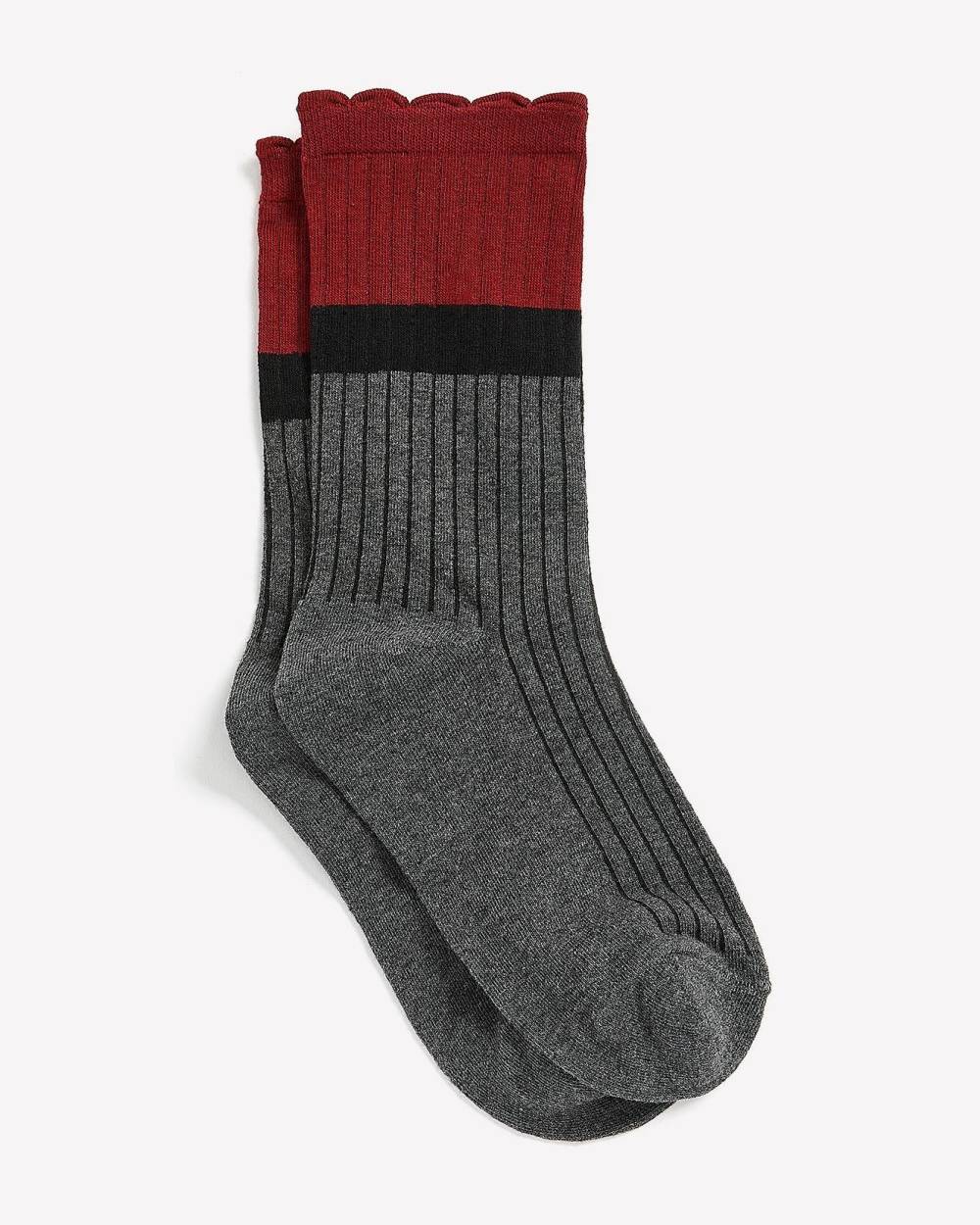 Colourblock Scallop-Edge Crew Socks | Penningtons