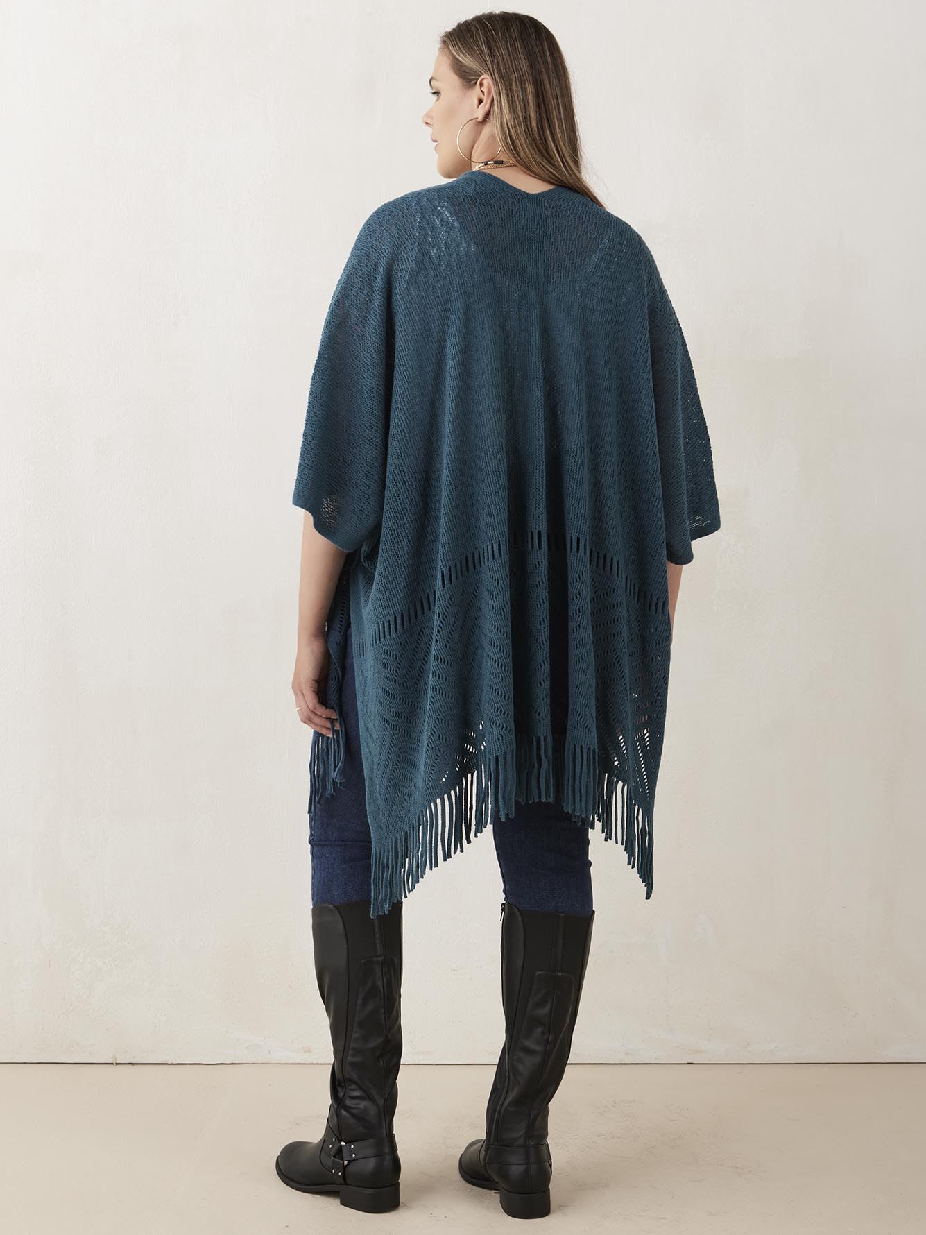 Textured Knit Cape with Fringes | Penningtons