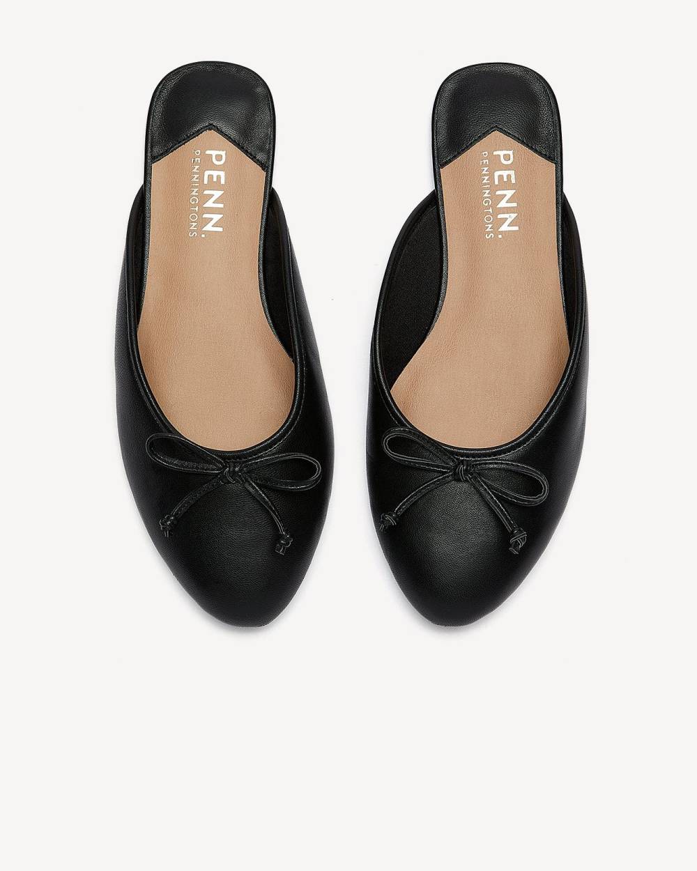 Extra-Wide Width, Leather Ballerina Mule with Bow | Penningtons