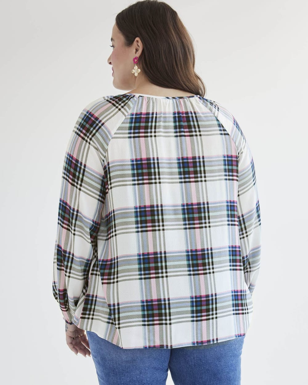 Plaid Blouse with Raglan Balloon Sleeves | Penningtons