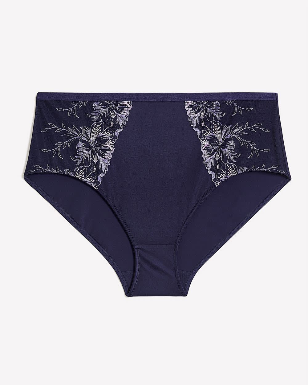 Blue Full Brief with Floral Lace at Front Sides - Déesse Collection ...