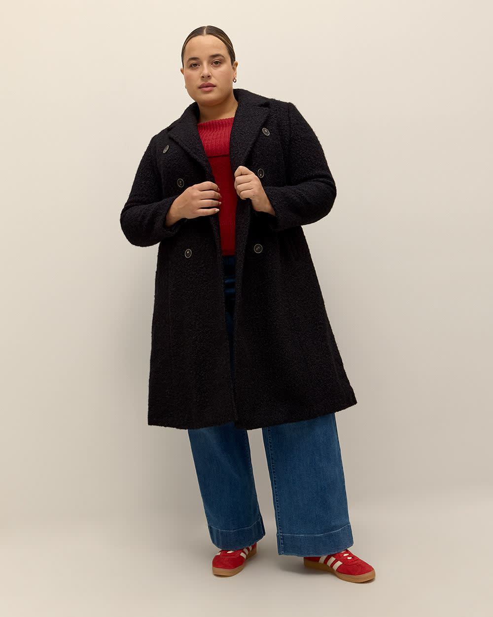 Long Double-Breasted Military Wool Coat - Addition Elle | Penningtons