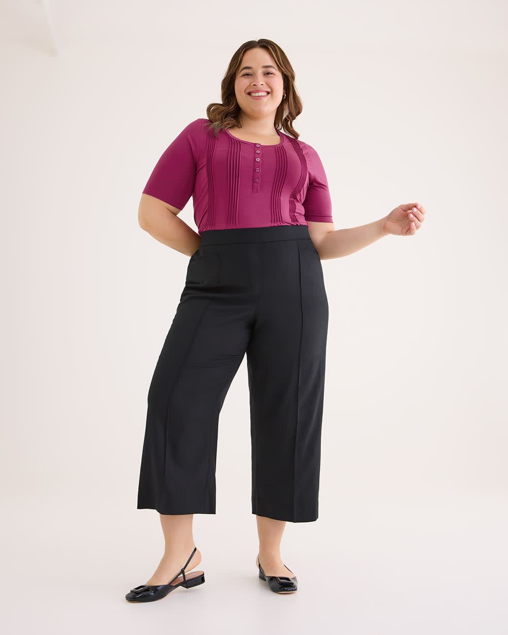 Elbow-Sleeve Pintuck Long Knit Top | Penningtons