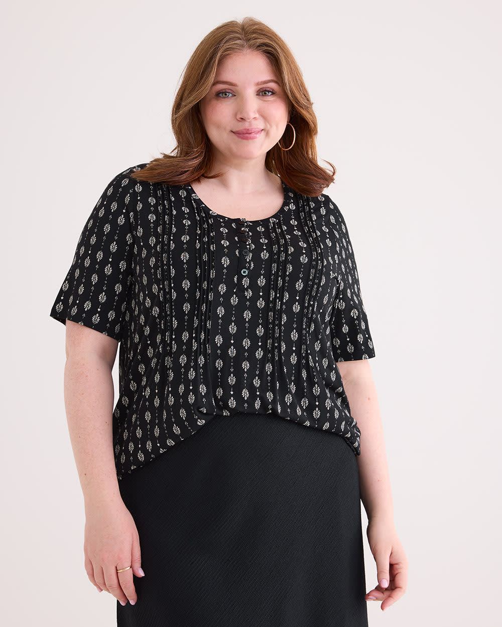 Elbow-Sleeve Pintuck Long Knit Top | Penningtons