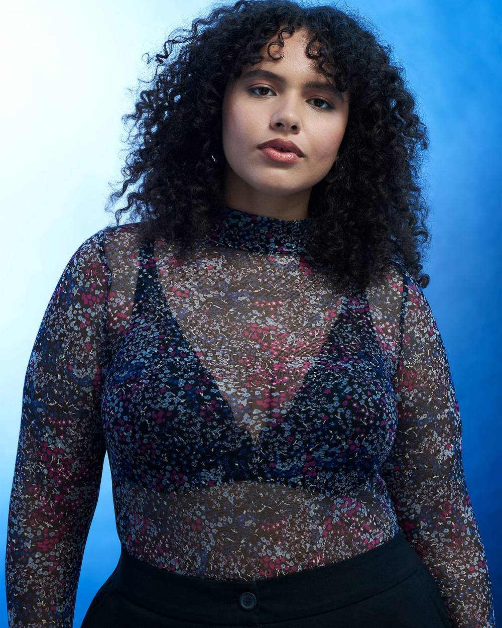 Mesh Knit Top with Mock Neckline - Addition Elle | Penningtons